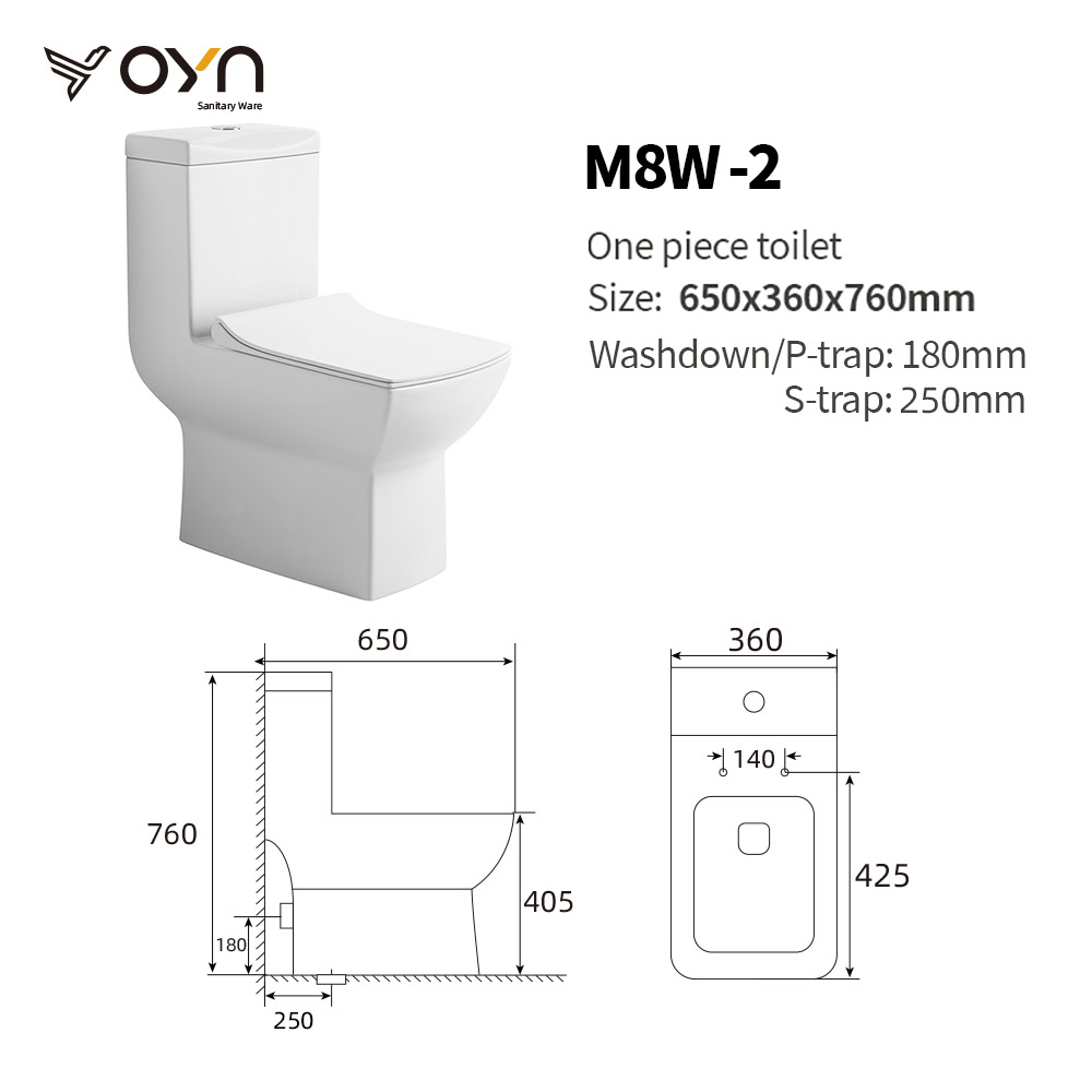 M8W-2 One-piece Toilet | Washdown | S-trap 250mm | P-trap 180mm